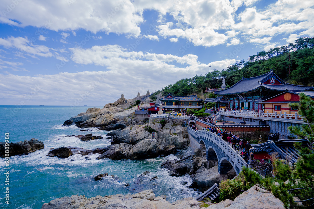 Haedong Yonggungsa Temple and Haeundae Sea in Busan, Buddhist temple in ...