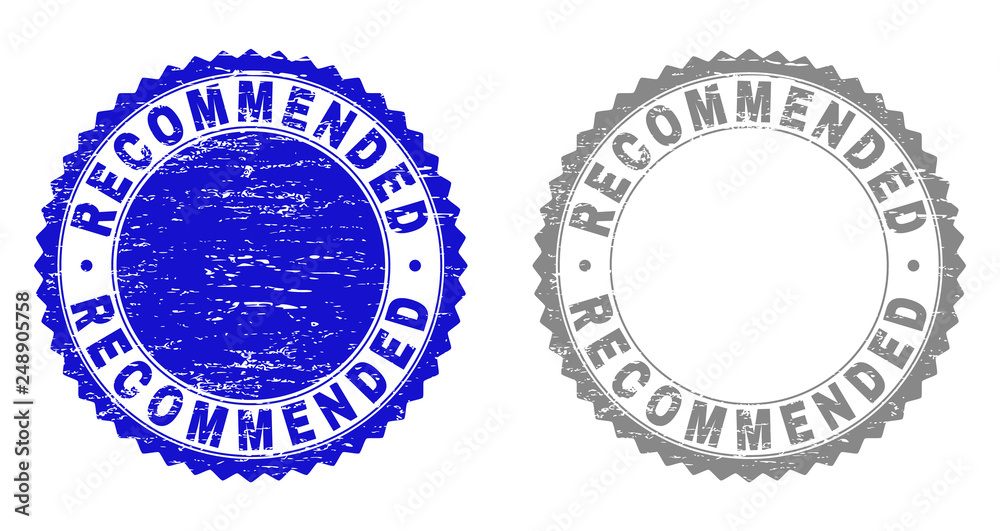 Grunge RECOMMENDED stamp seals isolated on a white background. Rosette ...