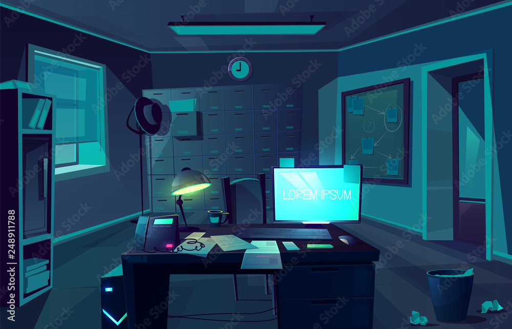 Vector cartoon background of overtime in police department or private ...