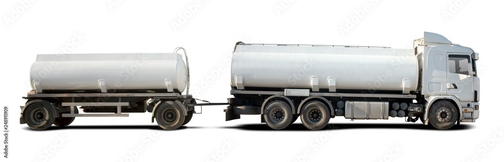 Semi Fuel Tanker side view isolated on white Stock Photo | Adobe Stock