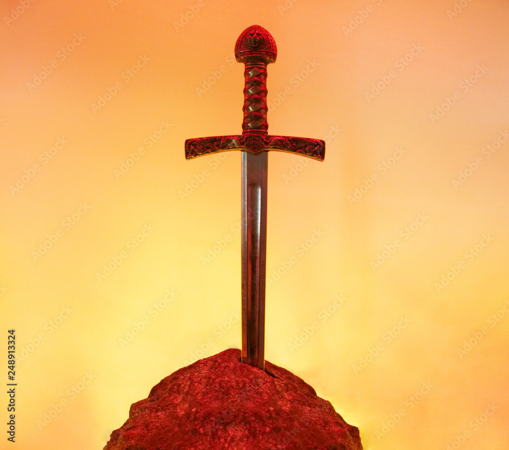 Excalibur the mythical sword in the stone of king Arthur foto de Stock ...