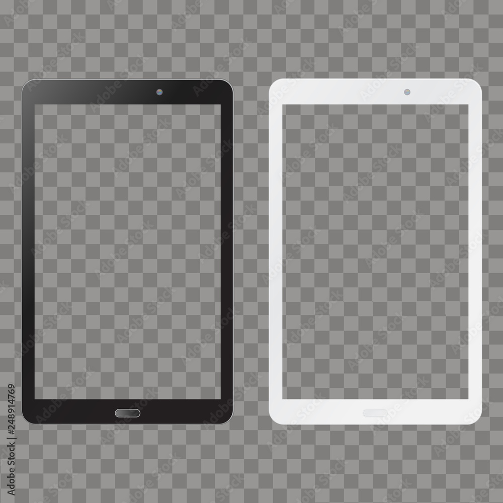 Black and white tablet mock up on transparent background. Vector. Stock ...