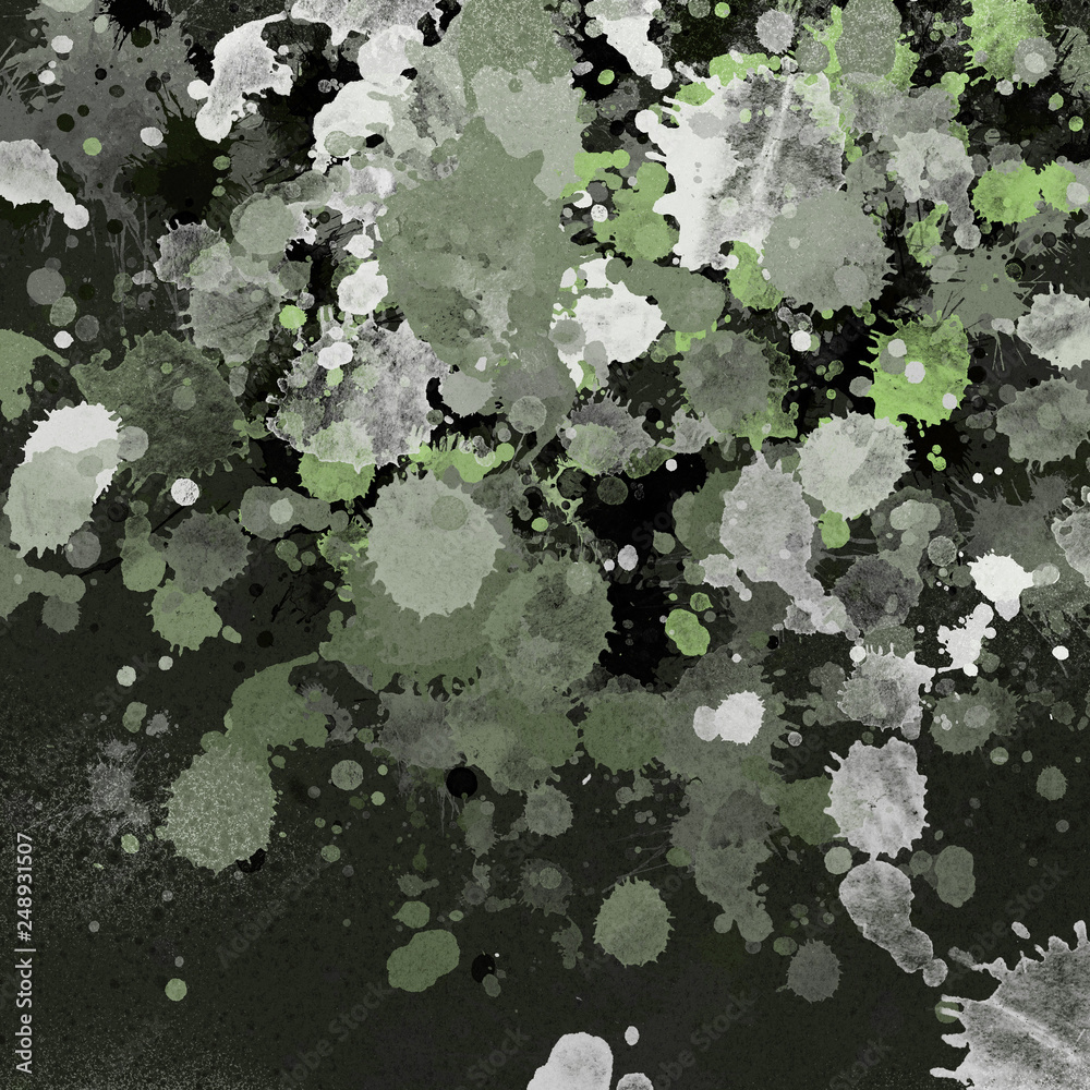 Green paint splatter effect texture on gray paper background. Artistic ...