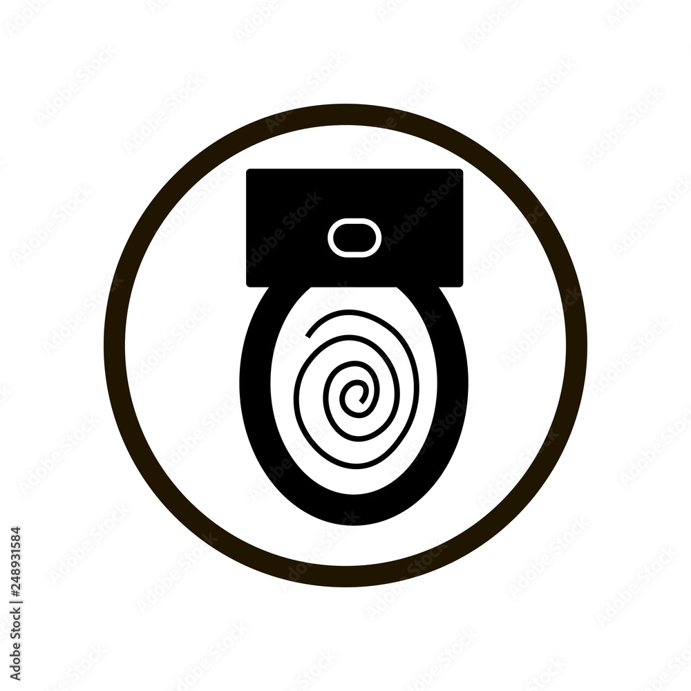 Simple toilet bowl flush sign in a black circle isolated on white ...