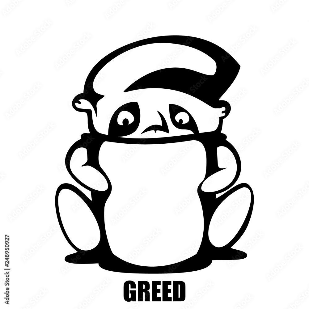 greed. hand drawn vector monochrome outline cartoon character ...