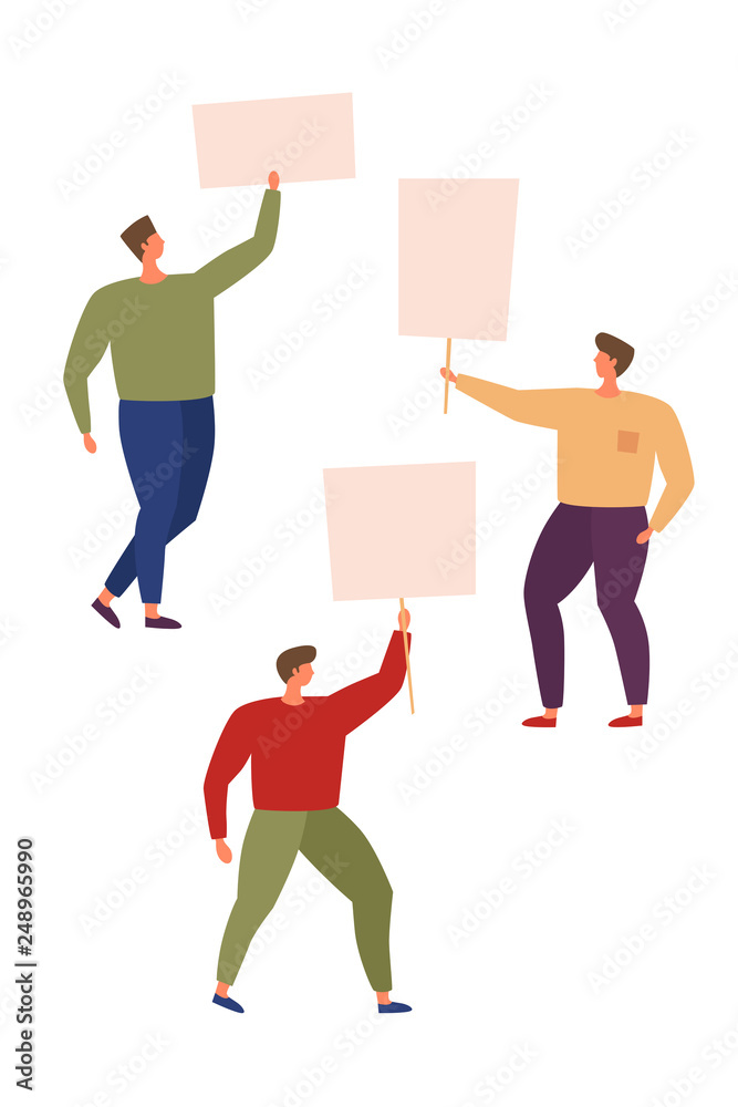 Group of activists are holding signs and postersin their hands ...