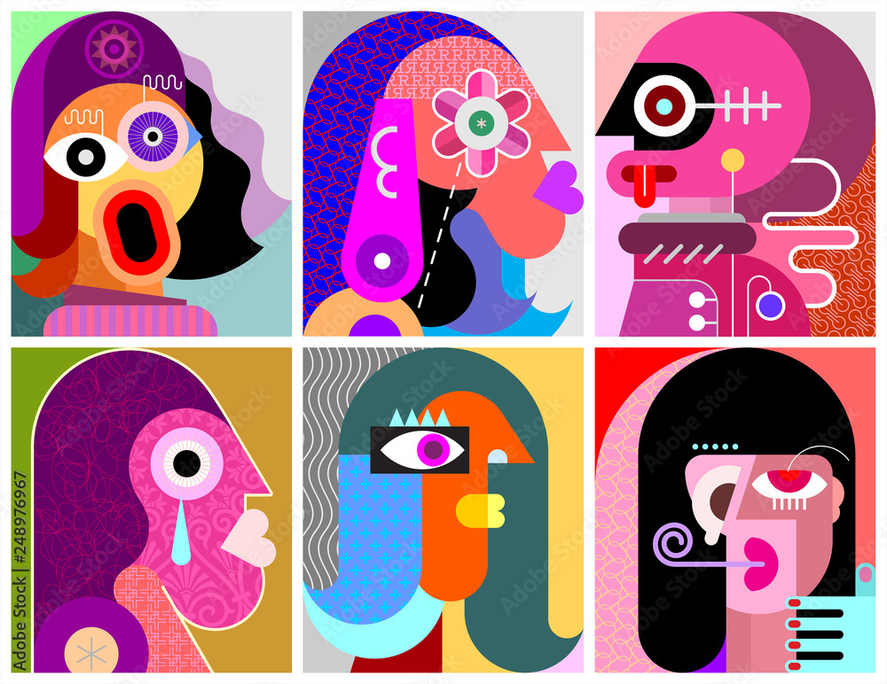 Six Faces / Six Persons vector illustration Stock Vector | Adobe Stock