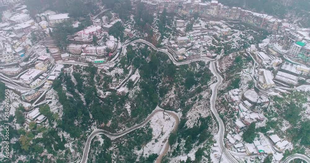 Mussoorie a popular hill station in Uttarakhand, India. Aerial shot of ...