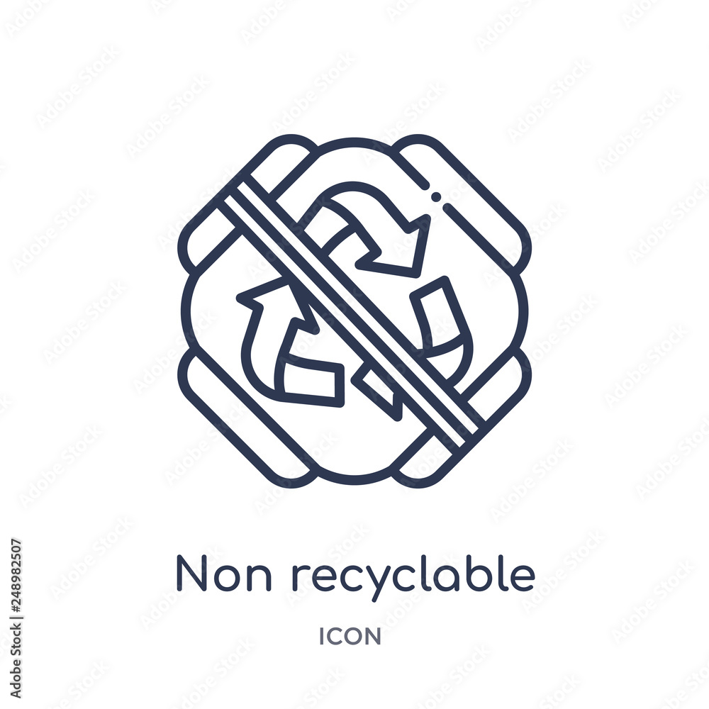 non recyclable icon from shapes outline collection. Thin line non recyclable icon isolated on ...