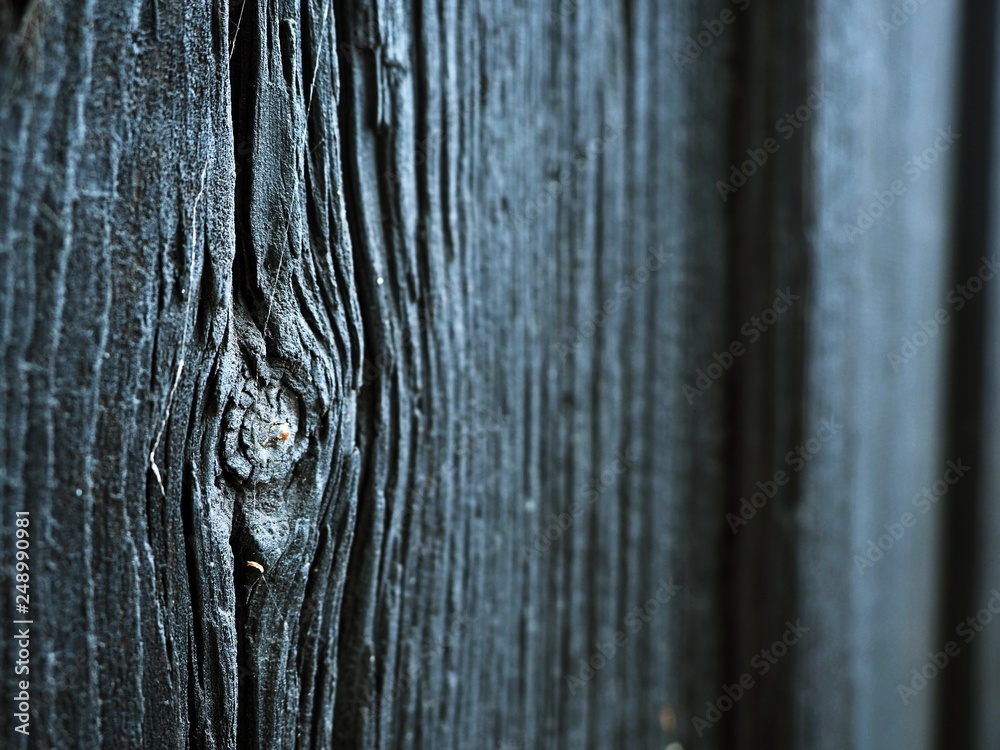Dark blue tree wood, wooden desk, plank, board texture with knot, knag ...