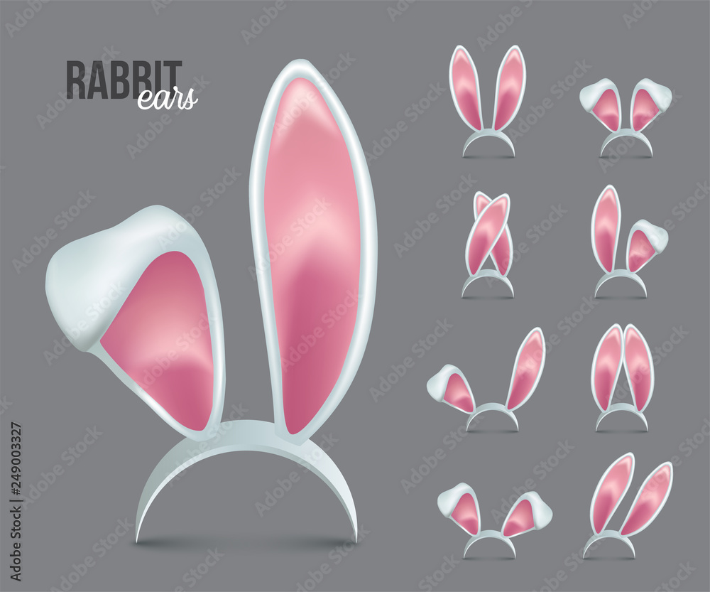 Rabbit ears realistic 3d vector illustrations set Stock Vector | Adobe ...