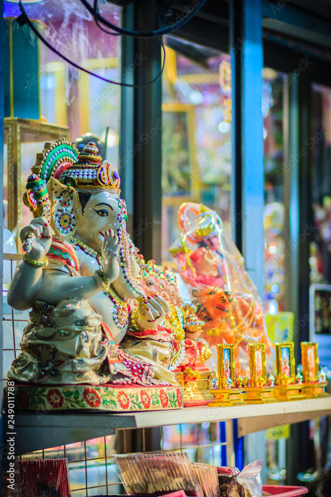 Colorful night view of indian gods sculpture at Sri Maha Mariamman ...