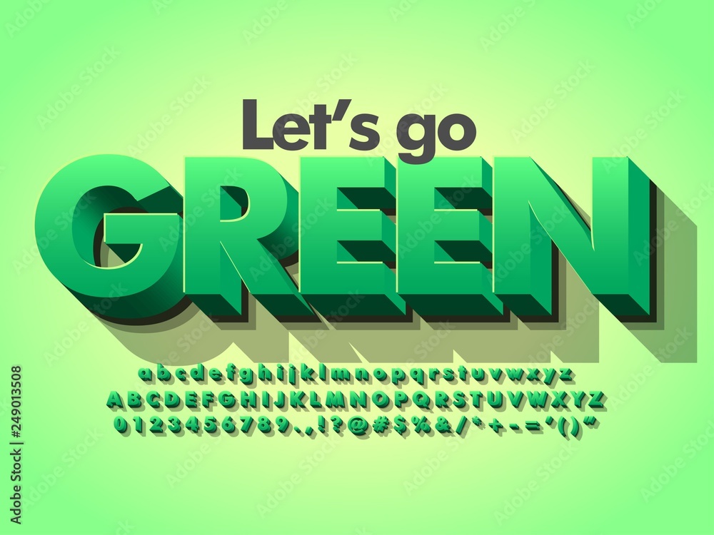 "let's go green" nature 3d bold green typeface design for title and ...