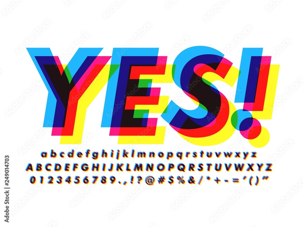Offset Alphabet Font With Overprint Colors Text Effect And Cool 