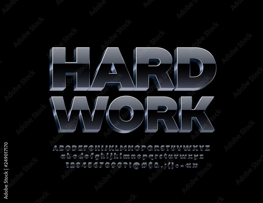 Vector logo Hard Work with Black Font and Silver Glowing. 3D Alphabet ...