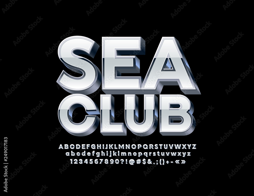 Vector emblem Sea Club with White and Silver Alphabet Letters, Numbers ...