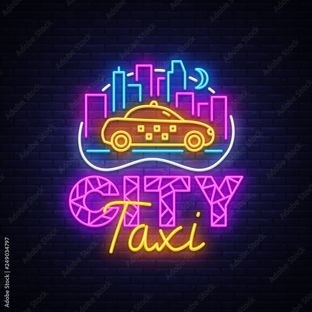 Taxi Service neon sign vector design template. City Taxi neon logo ...
