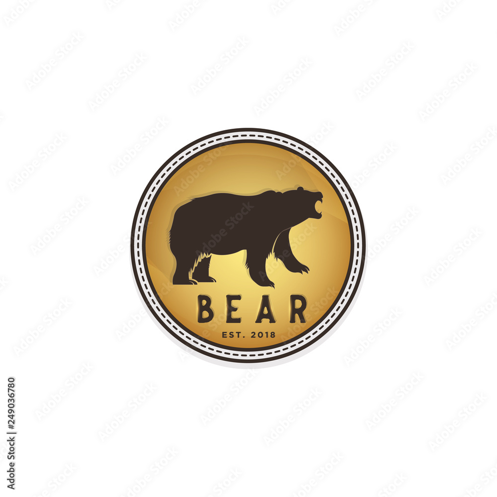 Vintage bear badge emblem logo design inspiration in gold metallic ...