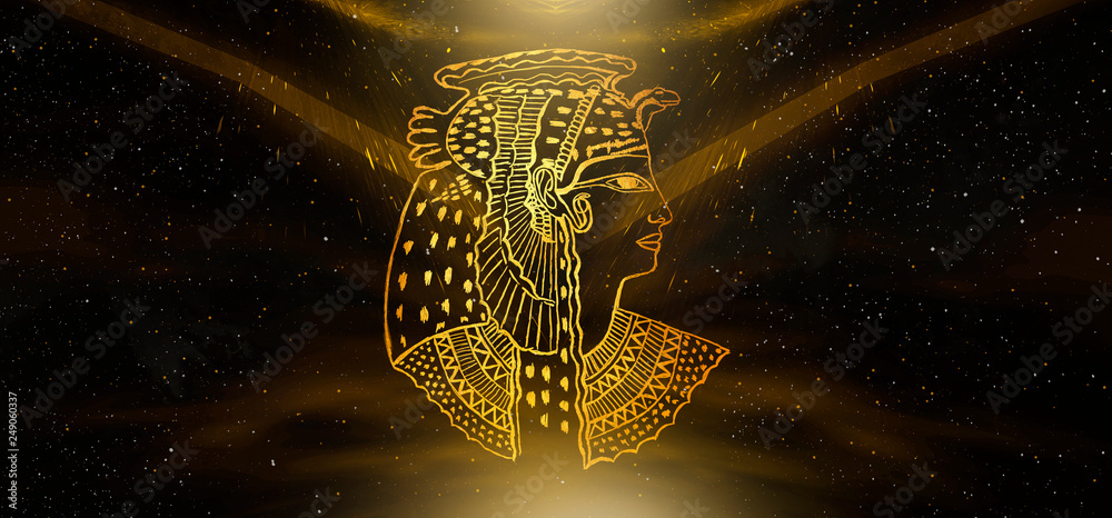 Egyptian asbstract background, goddess of Egypt Bastet and Cleopatra ...