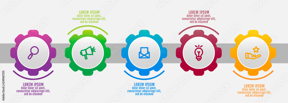 Modern vector 3D illustration. Infographic gears template with five ...