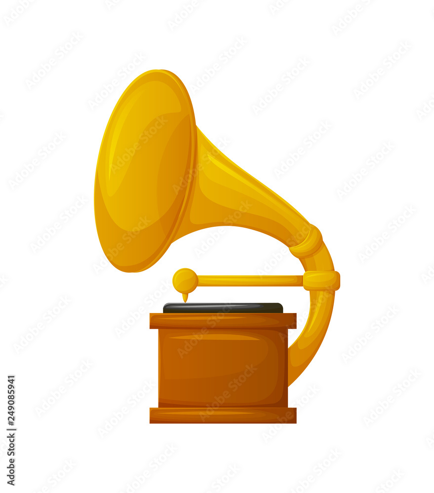 Gramophone with vinyl recorder vector, isolated icon of gold award ...