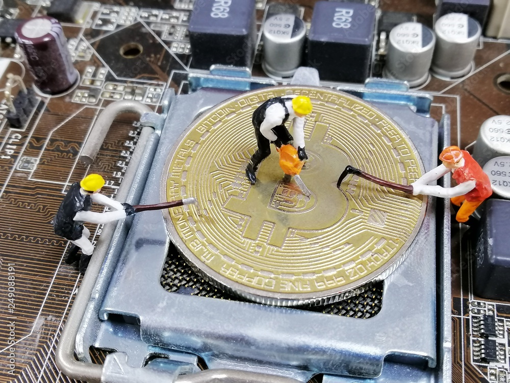 Group of construction workers repairing CPU. Technology concep Stock ...