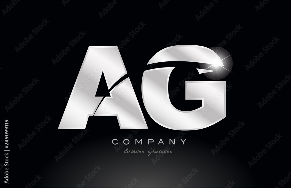 silver letter ag a g metal combination alphabet with grey color on ...