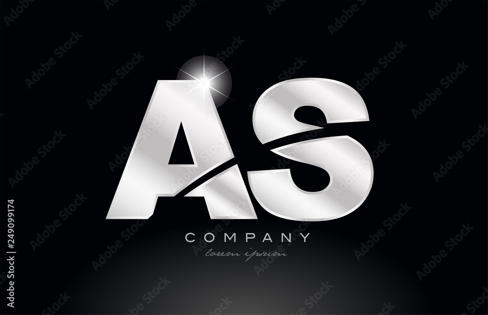 silver letter as a s metal combination alphabet with grey color on ...