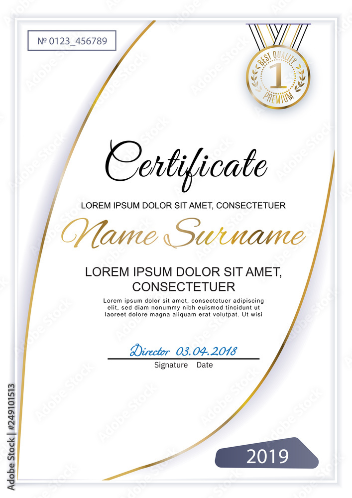Official white certificate with gold line. Business clean modern design ...