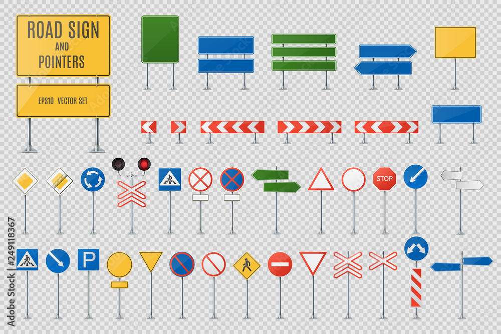 Different Types Of Road Signs And Pointers Realistic Vector Set. Blank ...
