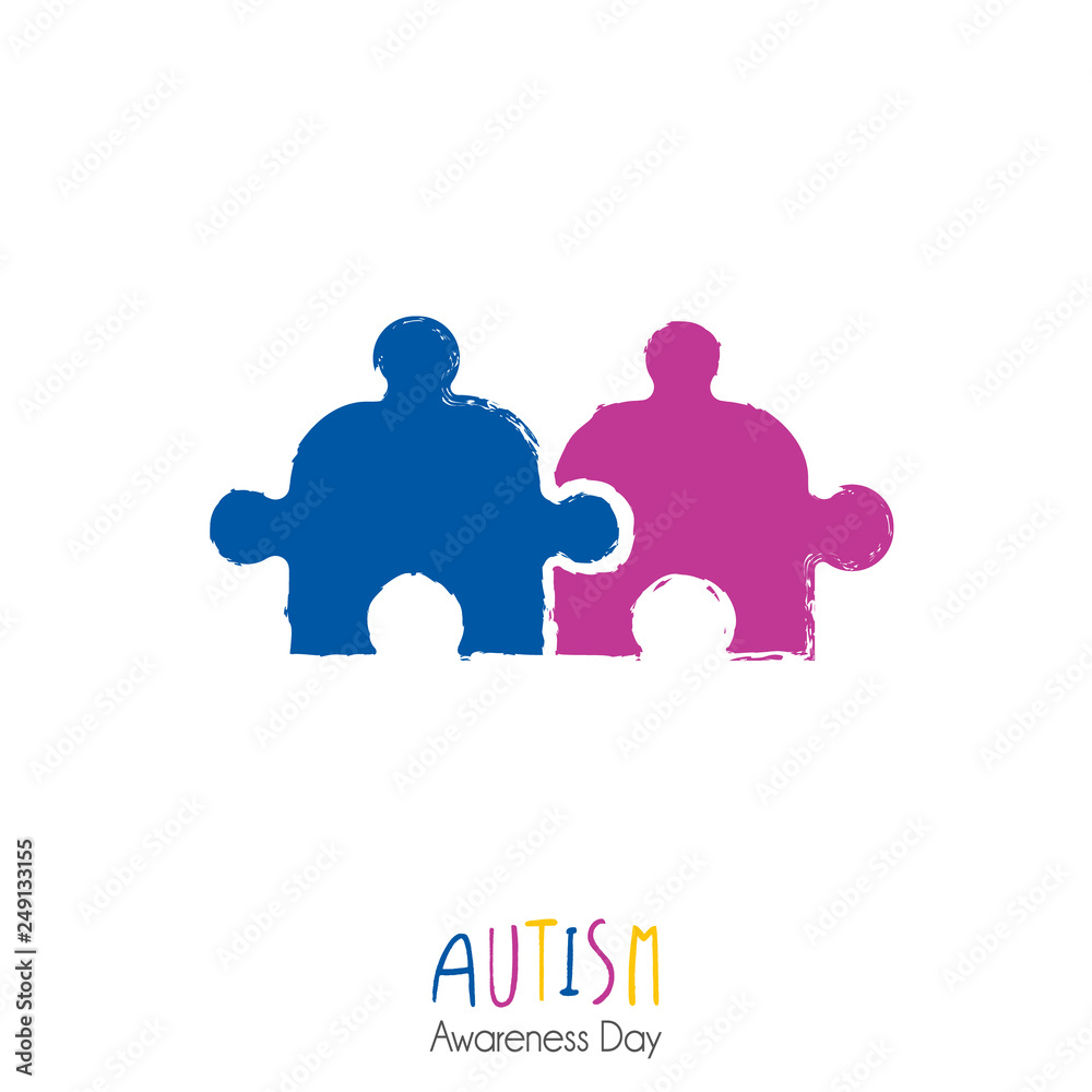 Autism logo in brush style with two puzzle pieces completing each other ...