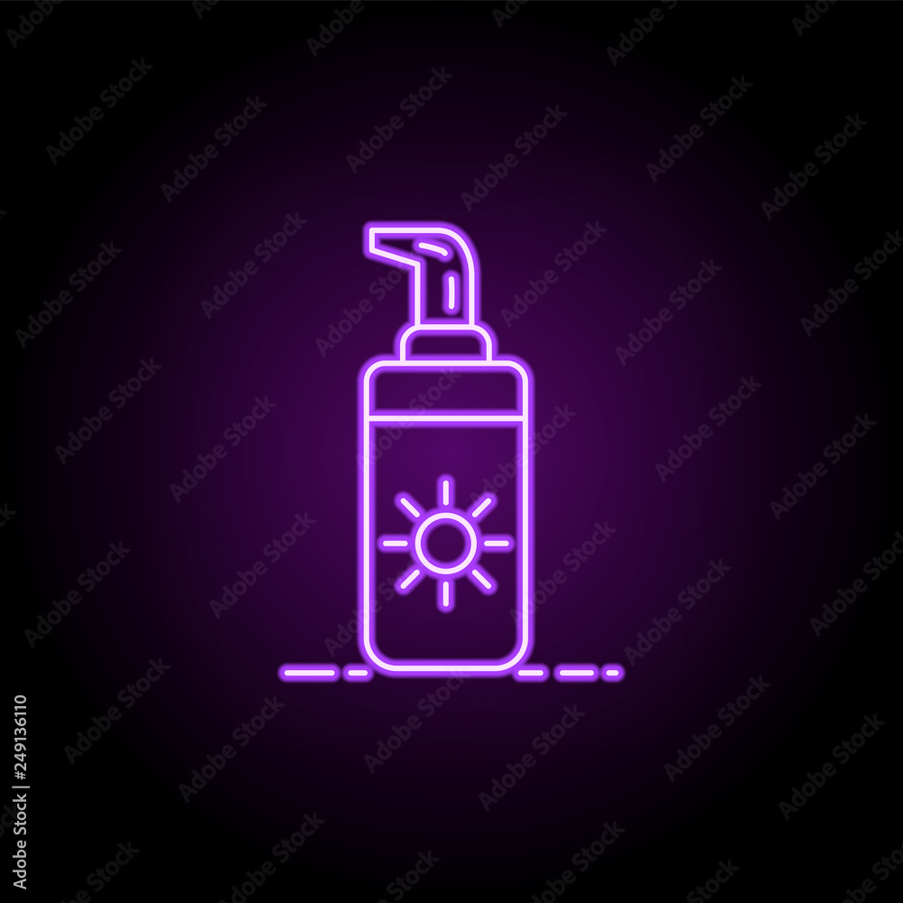 sunscreen icon. Elements of Beauty, make up, cosmetics in neon style ...