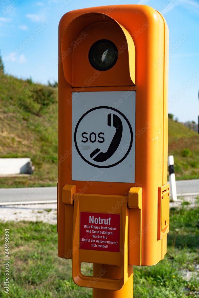 SOS emergency telephone box along the German autobahn, motorway Stock ...