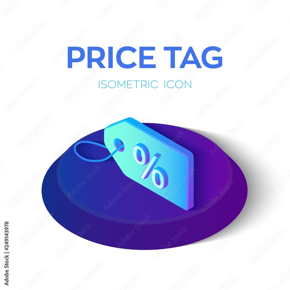 Price tag. 3D Isometric tag sign. Price tag label with percent sign ...