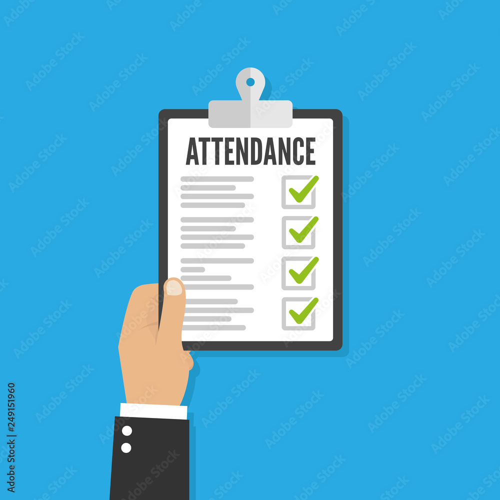 Attendance concept. Businessman holding checklist. Vector flat design ...
