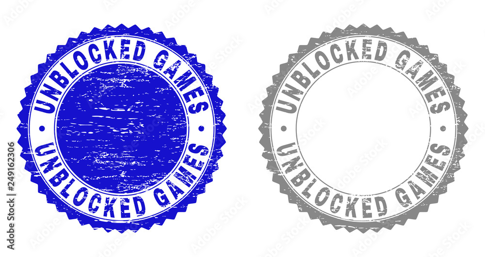 Grunge UNBLOCKED GAMES stamp seals isolated on a white background ...