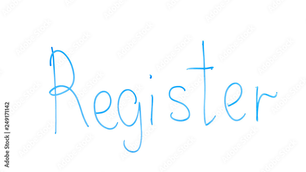 Register word written on glass, entering, join in network or record new ...