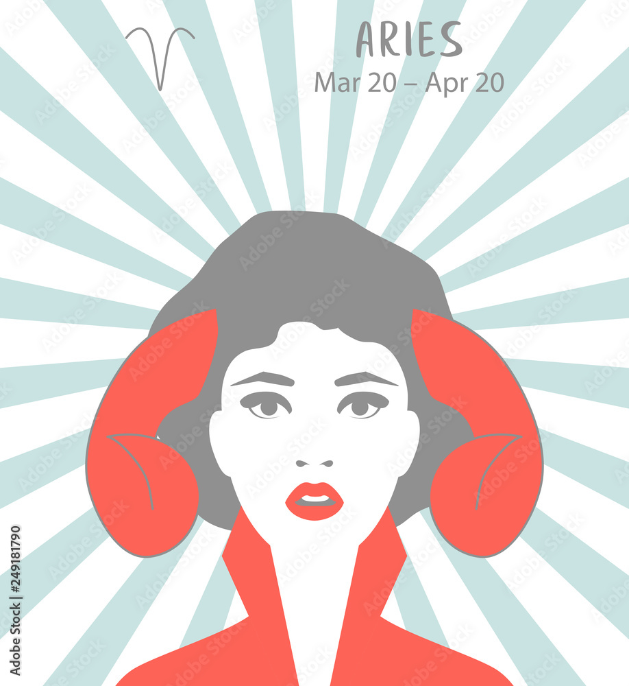 Aries zodiac sign. Girl vector illustration. Astrology zodiac profile ...