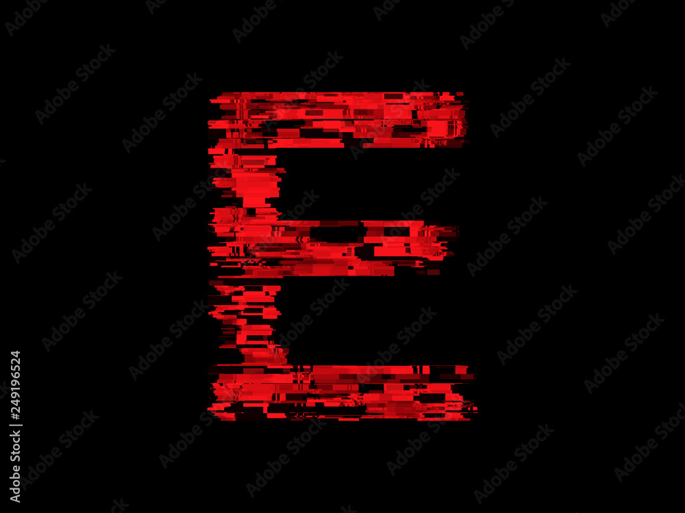 Letter E distorted glitch foturistic digital look - alphabet letters ...