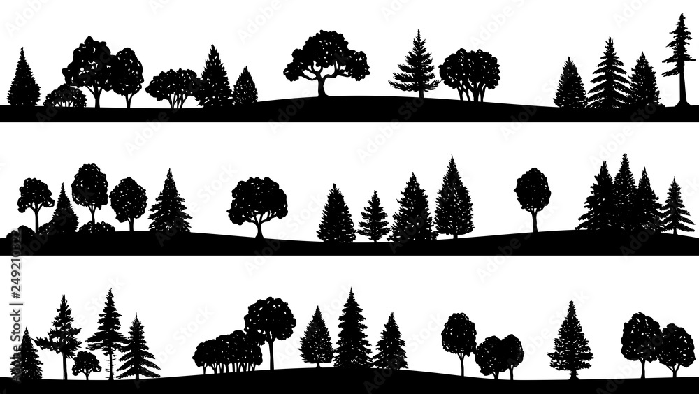 forest set, tree silhouette, landscape Stock Vector | Adobe Stock