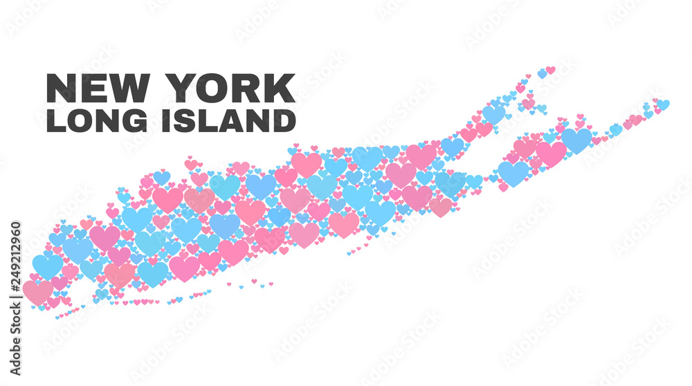 Mosaic Long Island map of love hearts in pink and blue colors isolated ...
