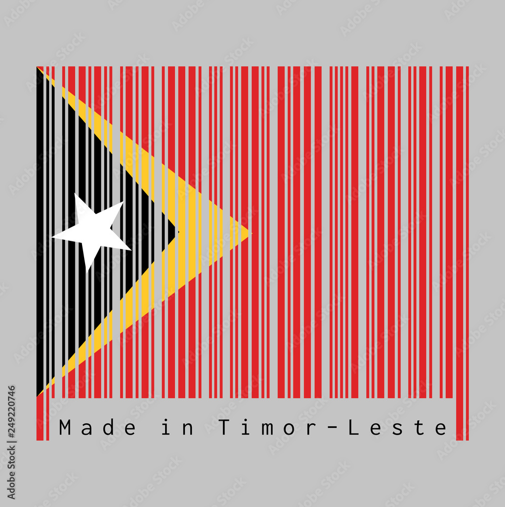 Barcode set the color of Timor Leste flag, red yellow and black color ...