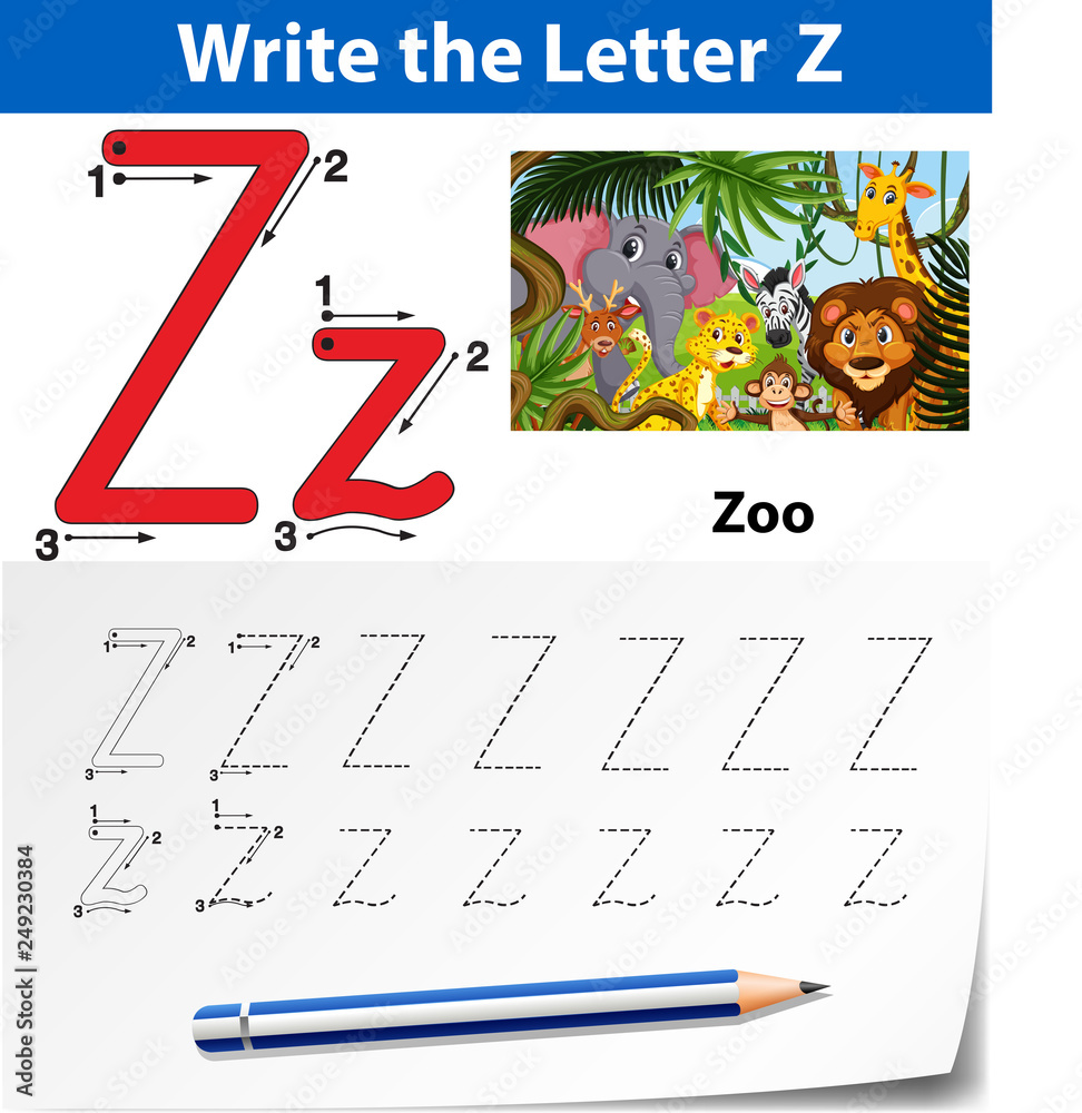 Letter Z tracing alphabet worksheets Stock Vector | Adobe Stock