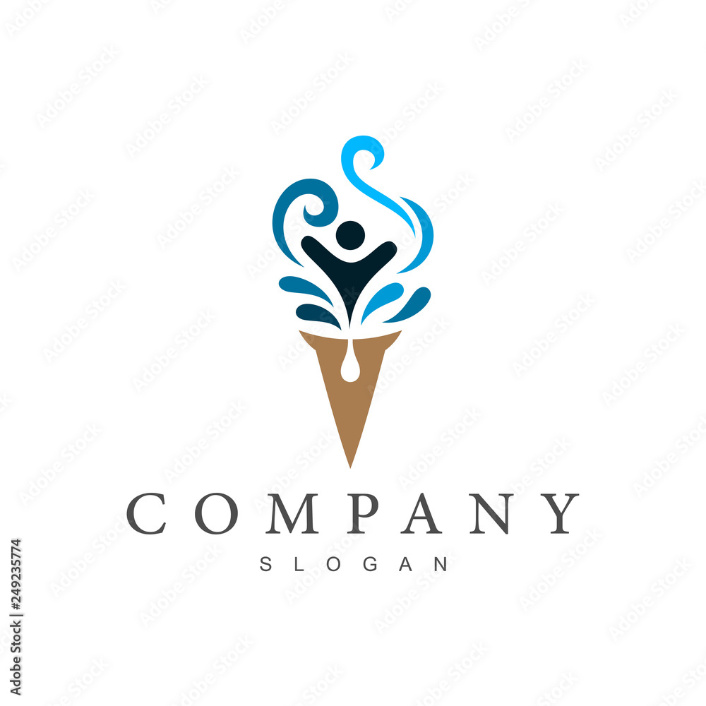 fresh ice cream logo, ice cream with people and water splash logo ...
