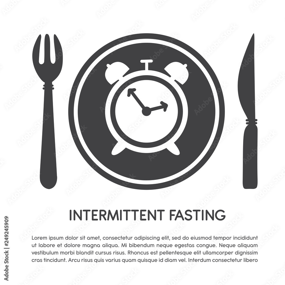 Intermittent Fasting. Vector illustration of a plate with a fork and a ...