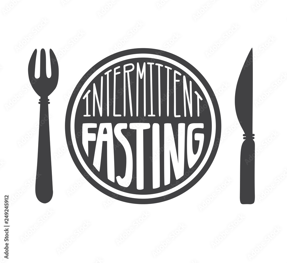 Intermittent Fasting. Vector illustration of a plate with a fork and a ...