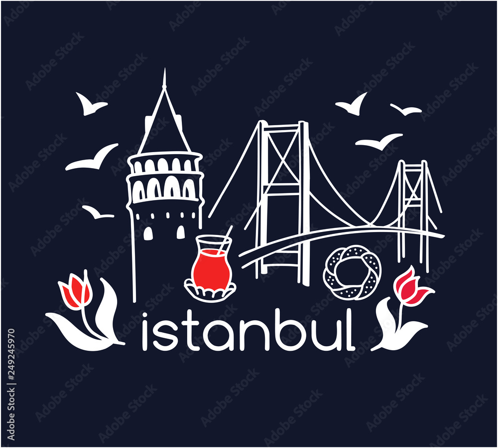 Modern vector illustration Istanbul with hand drawn doodle turkish ...