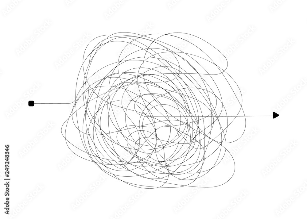 Insane messy line. Complicated clew way. Tangled scribble vector path ...