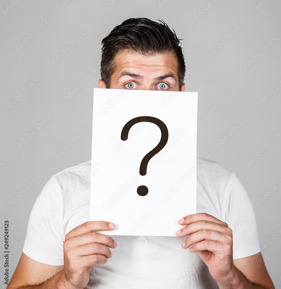 Question mark, symbol. Pensive male. Man a question. Doubtful man ...