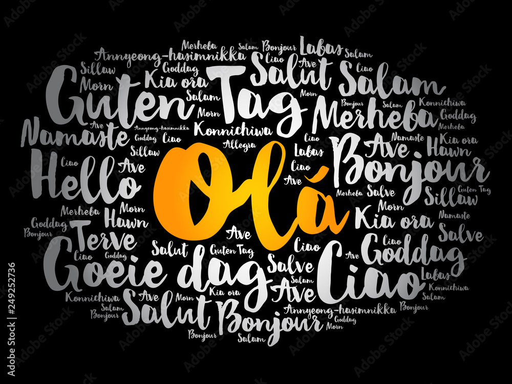 OLA (Hello Greeting in Portuguese) word cloud in different languages of ...